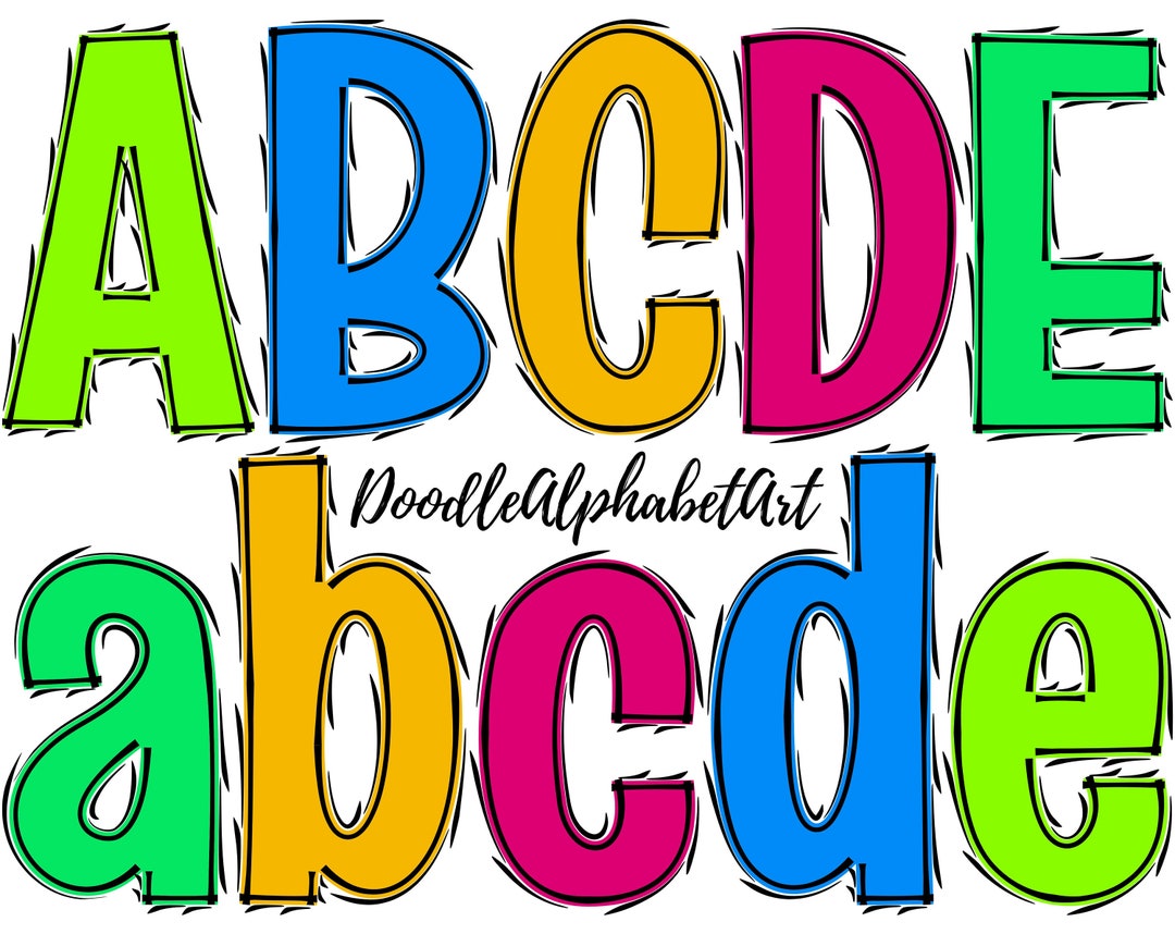 Doodle Alphabet PNG Bundle: Bright Color Letters (digital Download) - Etsy