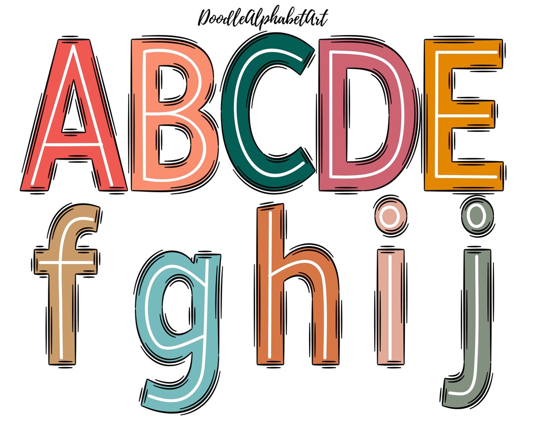 Boho Doodle Alphabet PNG Bundle: Center Line Scribble Letters (digital ...