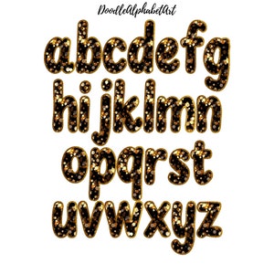 Doodle Alphabet Letters PNG, Gold Glitter Texture Border on a Black ...