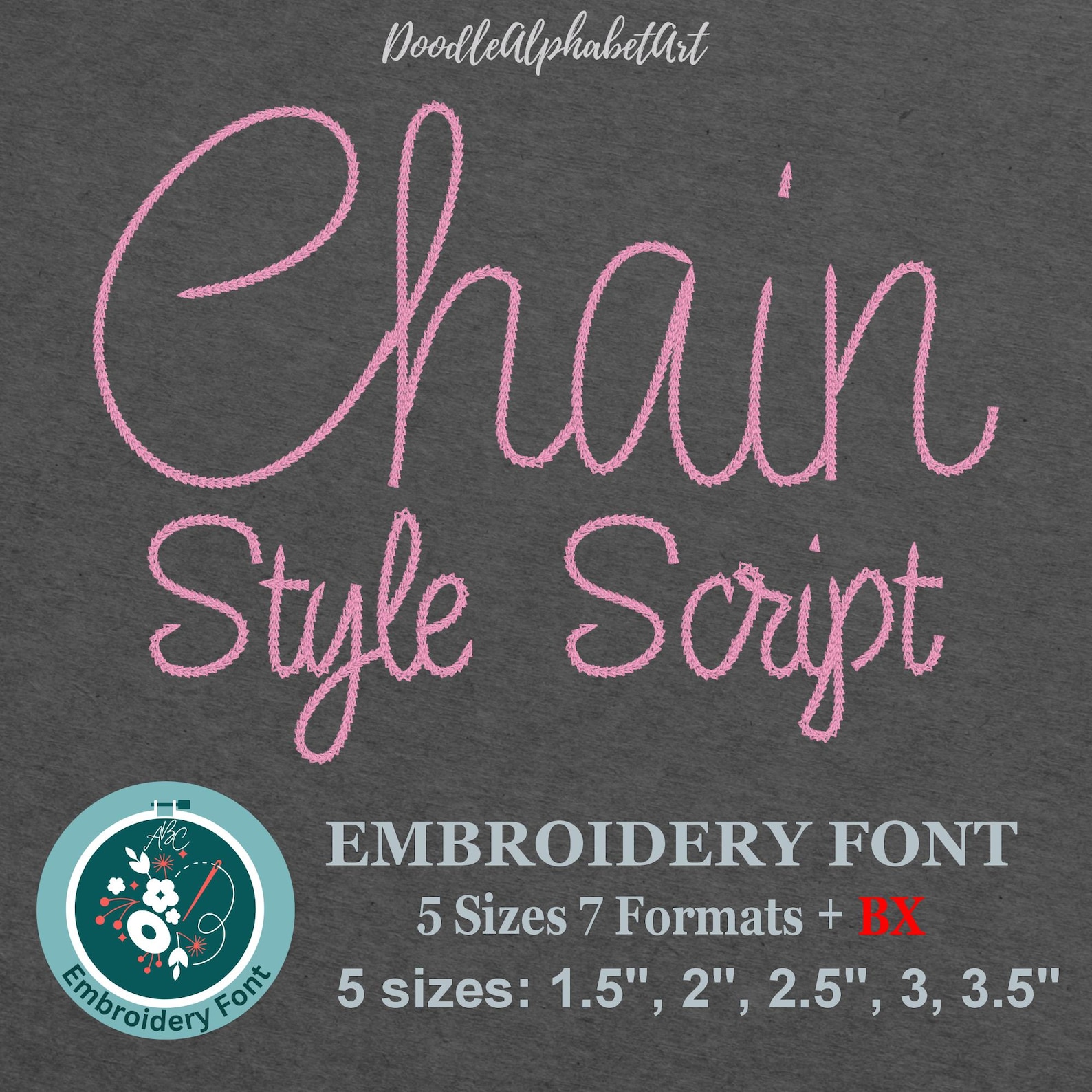 Chain Stitch Embroidery Font: Style Script, 5 Sizes (digital Download ...