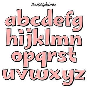 Doodle Retro Alphabet Letters PNG Bundle, Pastel Color Palette, Bold ...
