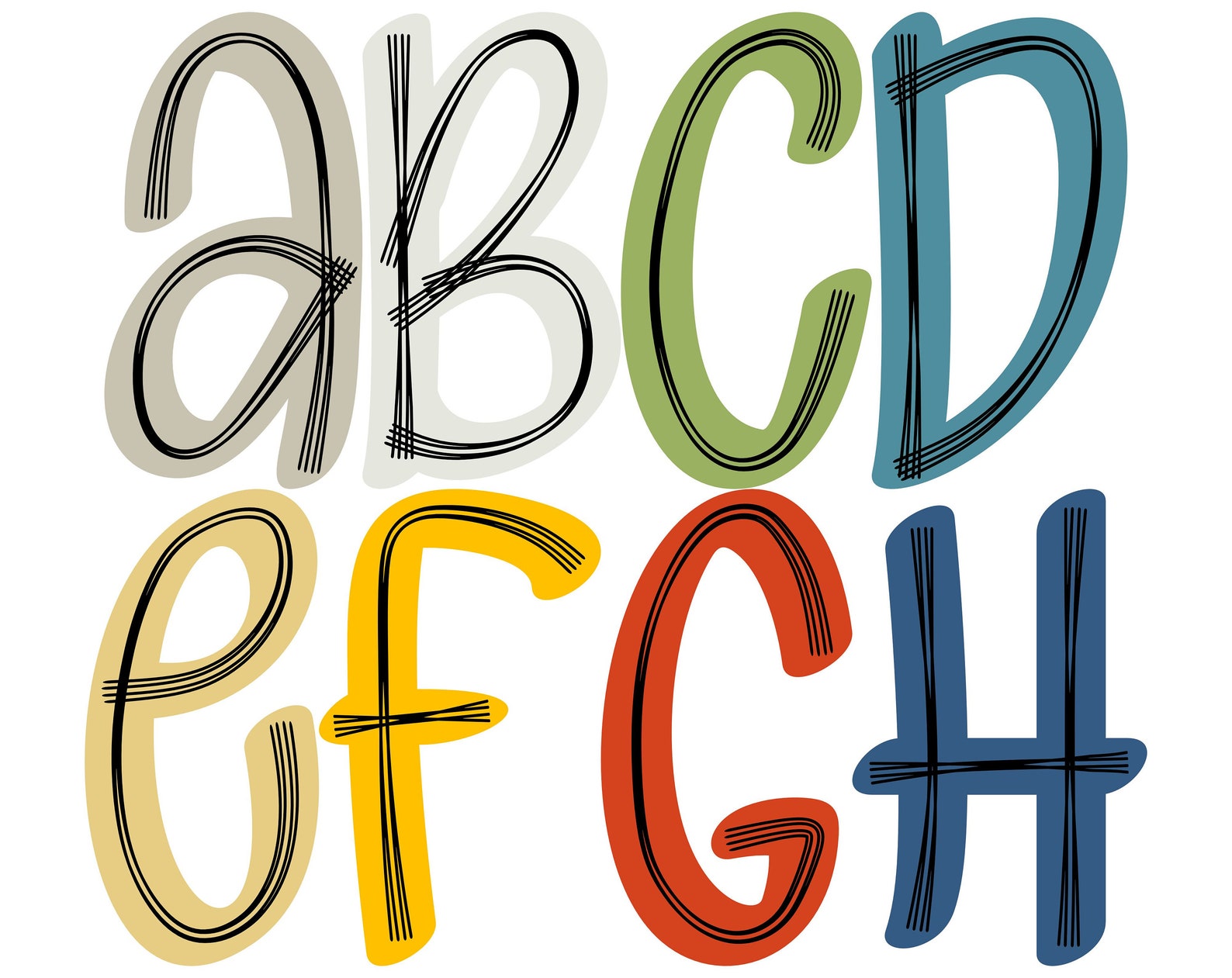 Scribble Digital Alphabet Letters Png Set in 8 Colors Ash - Etsy