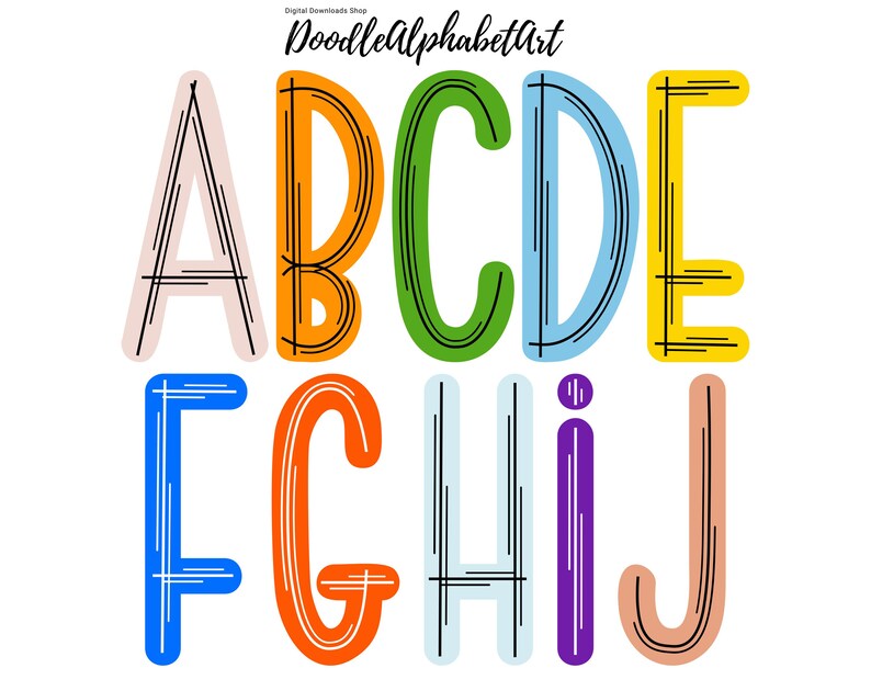 Hand Drawn Scribble Letters PNG Bundle Nature-inspired Color - Etsy