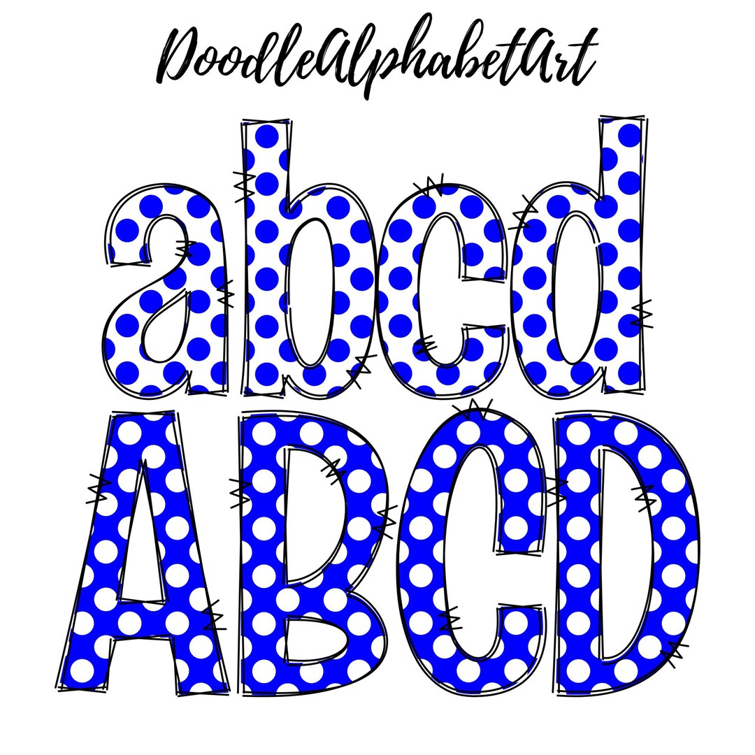 Doodle Blue Polka Dot Alphabet PNG Bundle, 2 Alpha Sets, Blue and White ...