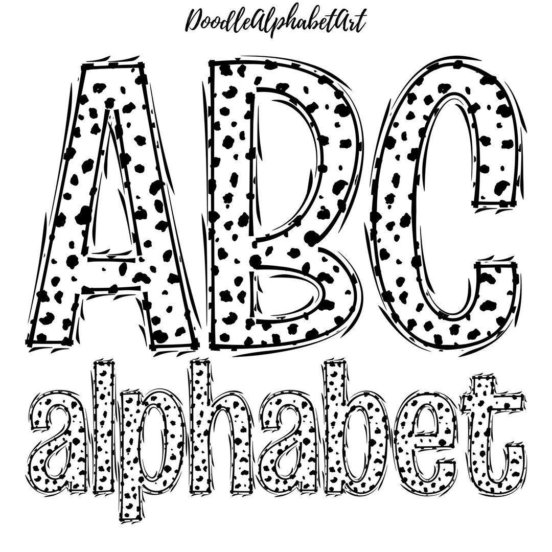 Dot Dalmatian Letters PNG Bundle, Handwritten Doodle Alphabet Letters ...