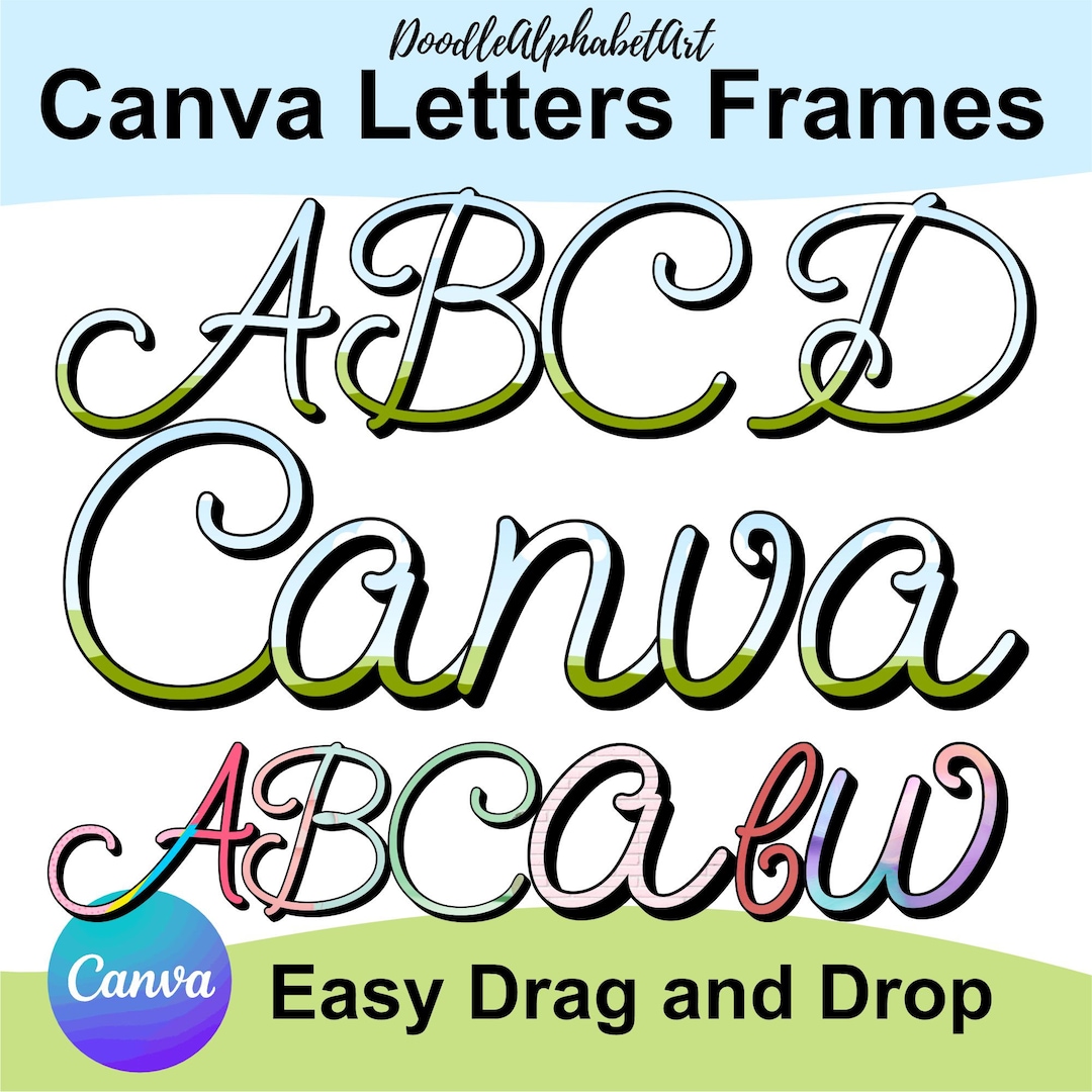 Canva Frame Alphabet, Mono Weight Script Font, Block Shadow, Easy Drag ...