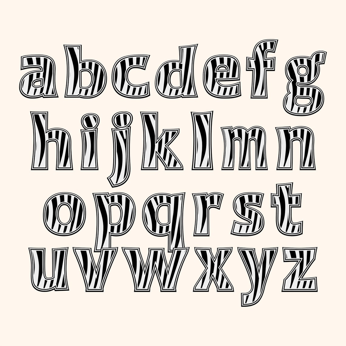 Zebra Print Digital Doodle Alphabet Letters Transparent Pngs - Etsy