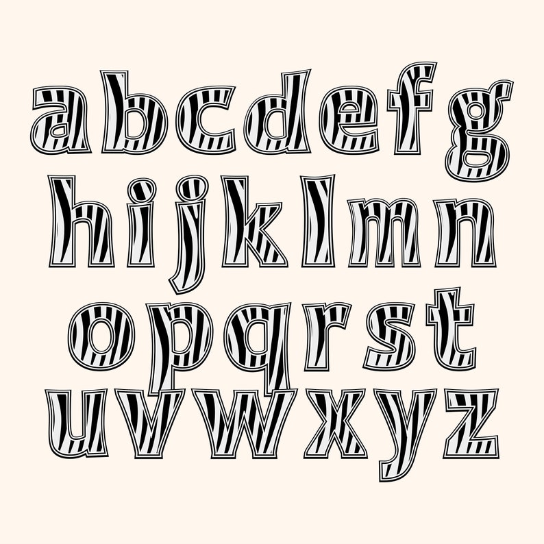 Zebra Print Digital Doodle Alphabet Letters Transparent Pngs - Etsy
