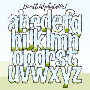 Curved Lines Doodle Letters Canva Frame Template, Alphabets Numbers ...