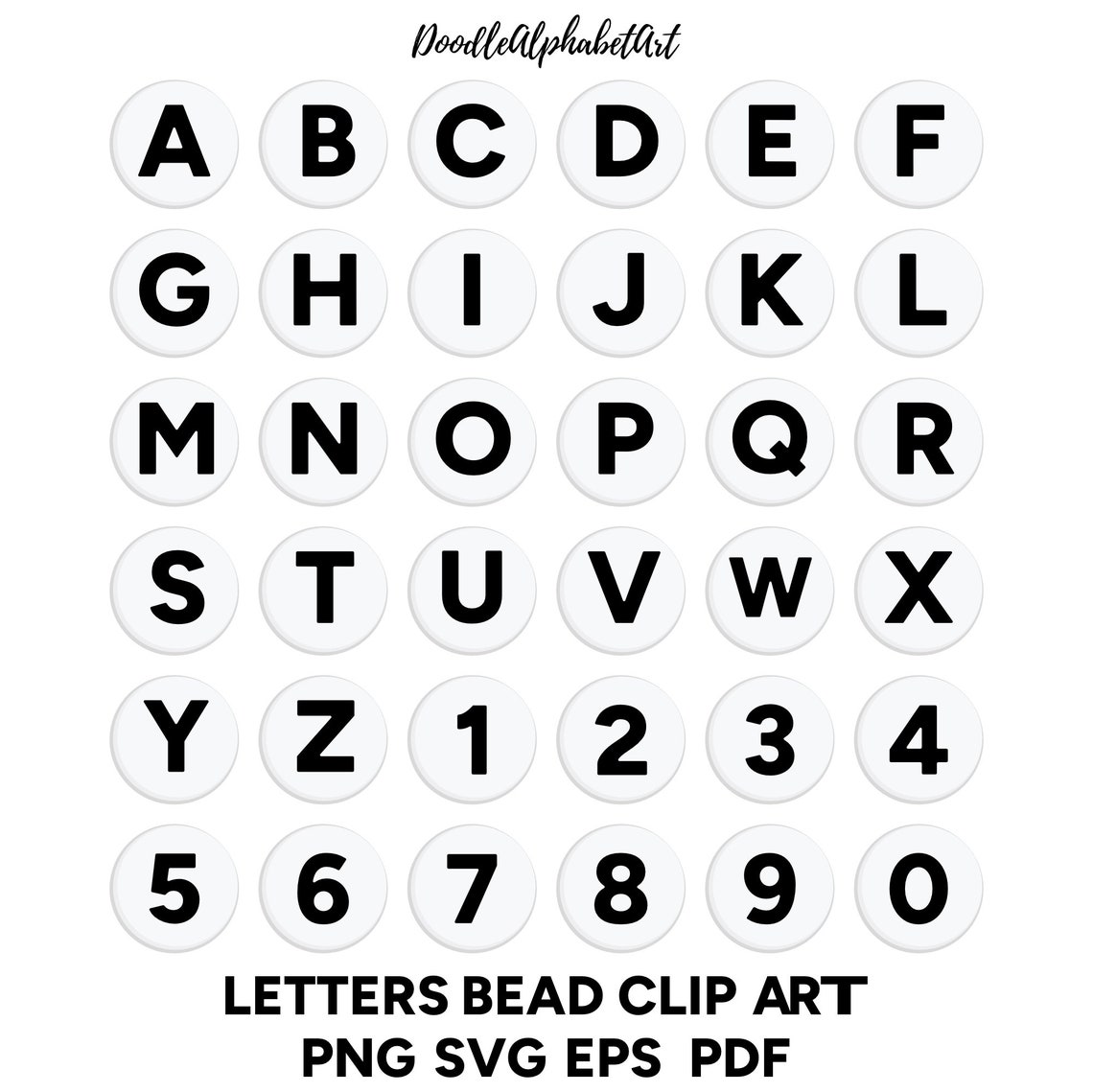 Bead Clipart Alphapacks: Black and White Uppercase Letters (digital ...