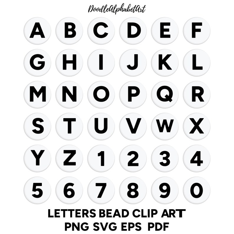 Bead Clipart Alphapacks: Black and White Uppercase Letters (digital ...
