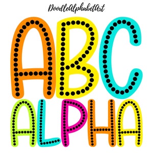 Black Dots Alphabet PNG Bundle, Vibrant Bright Colors, 5 Alpha Sets ...