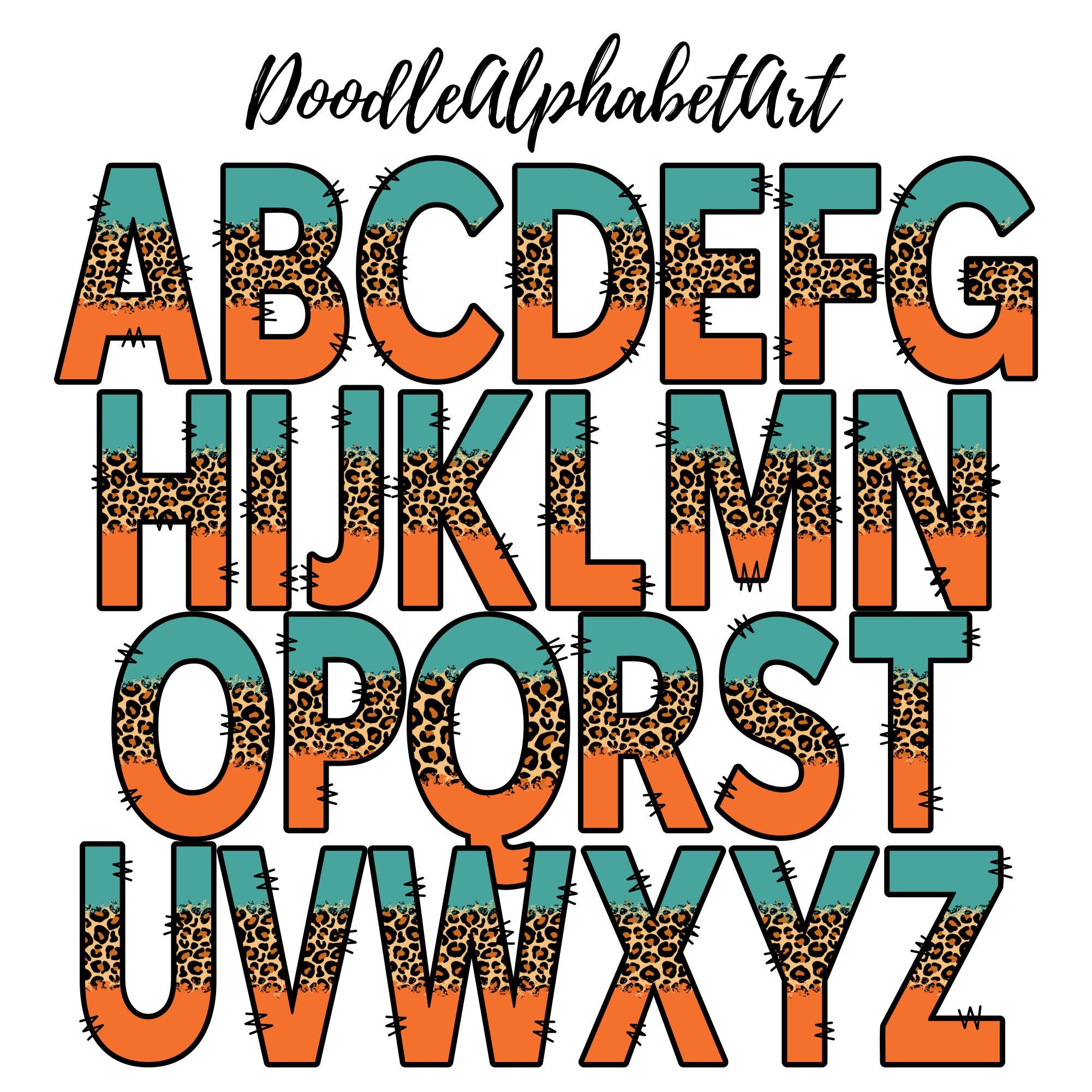 Leopard Split Alphabet PNG Burning Orange and Light Sea - Etsy
