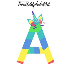 Magical Unicorn Doodle Alphabet PNG Design: Hand-drawn Letters and ...