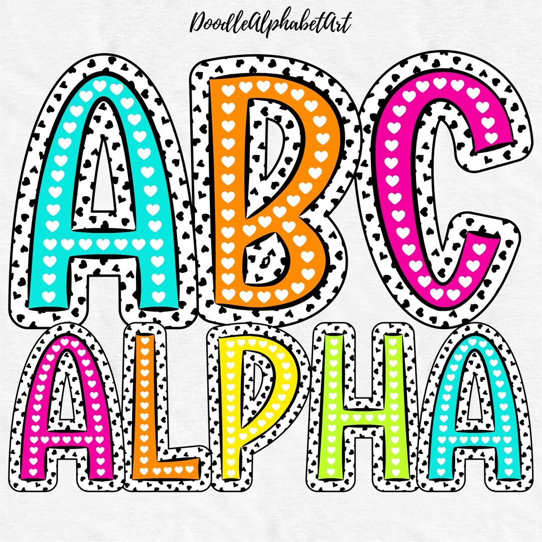Dalmatian Hearts Letters PNG Bundle, Bright Color, 5 Alpha Sets ...