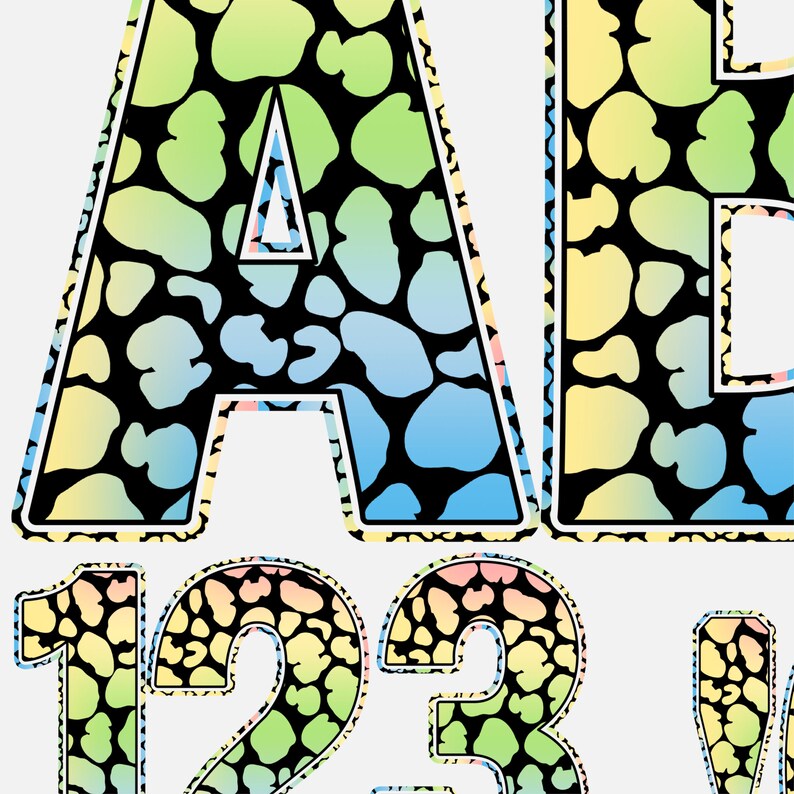 Colorful Leopard Digital Alphabet Letters and Numbers Sublimation ...