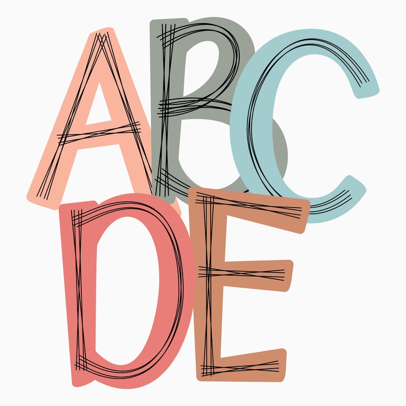 Scribble Letters Png in 5 COLORS Boho Doodle Alphabet Digital - Etsy