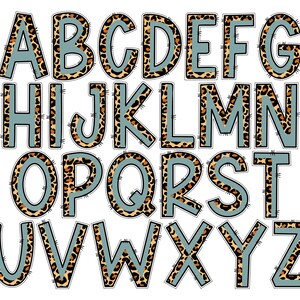 Half Leopard Boho Doodle Alphabet Letters PNG Bundle, Boho Sublimation ...