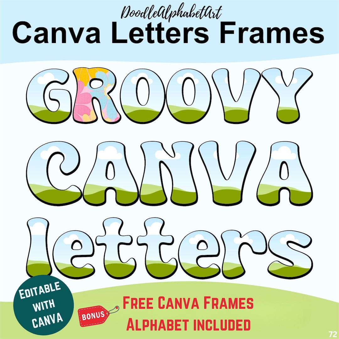 Retro Groovy Font Letters Canva Frame, Uppercase, Lowercase, Number ...