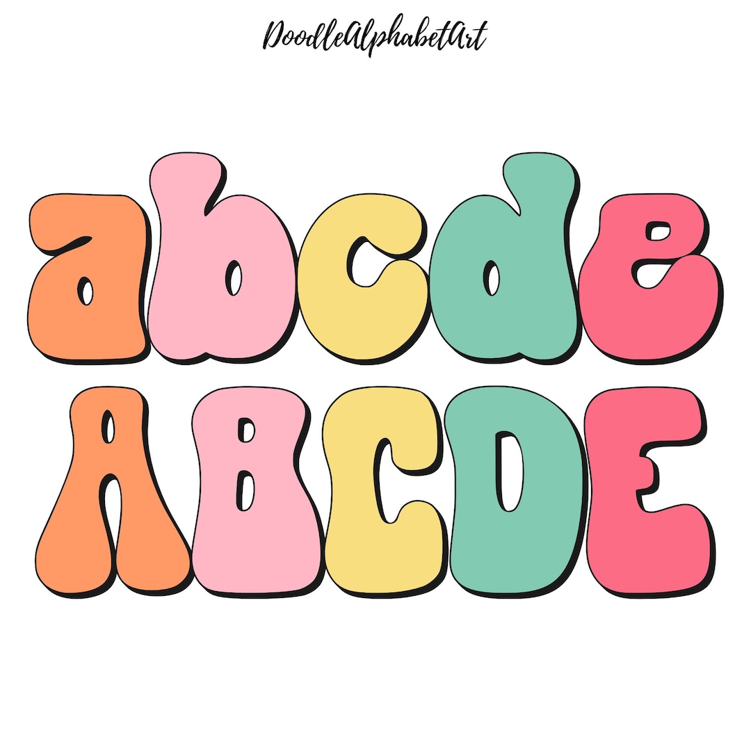 Retro Groovy Block Shadow Alphabet PNG Bundle, Teacher Colors Palette ...