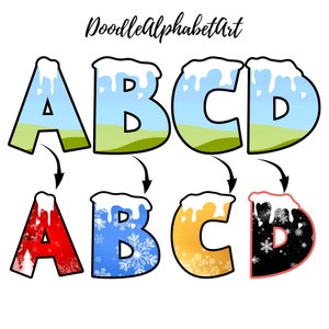 Winter Snow Letters Canva Frames: Editable Alphabet Template (digital ...