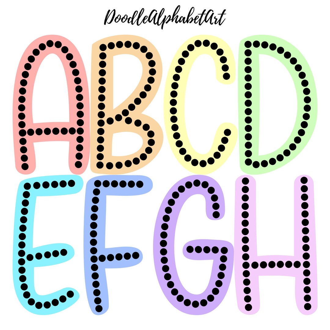 Black Dots Alphabet PNG Bundle, Pastel Color Palette, 8 Alpha Sets ...