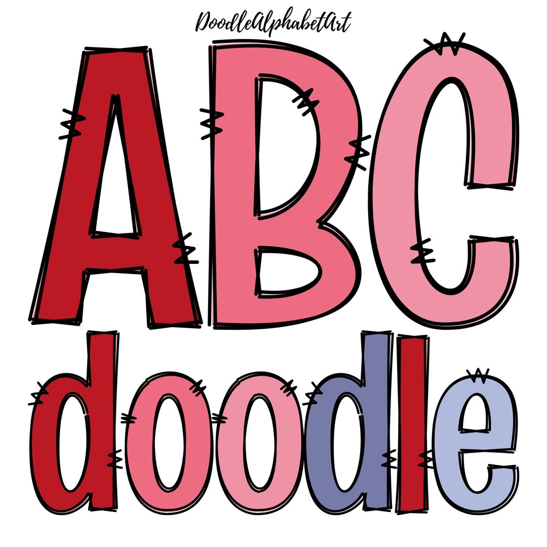 Doodle Alphabet PNG Bundle in 5 Colors Schemes for Berry Colors Palette ...