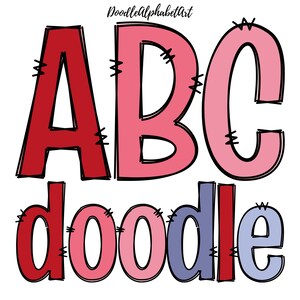 Doodle Alphabet PNG Bundle in 5 Colors Schemes for Berry Colors Palette ...