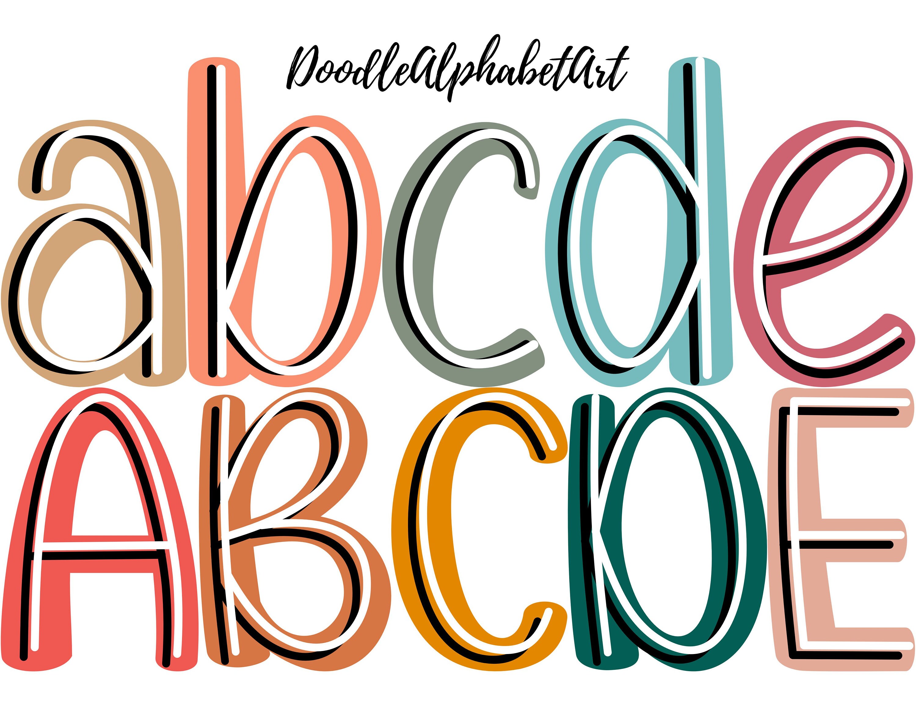 Boho Doodle Alphabet PNG Bundle: Hand-drawn Scribble Letters (digital ...