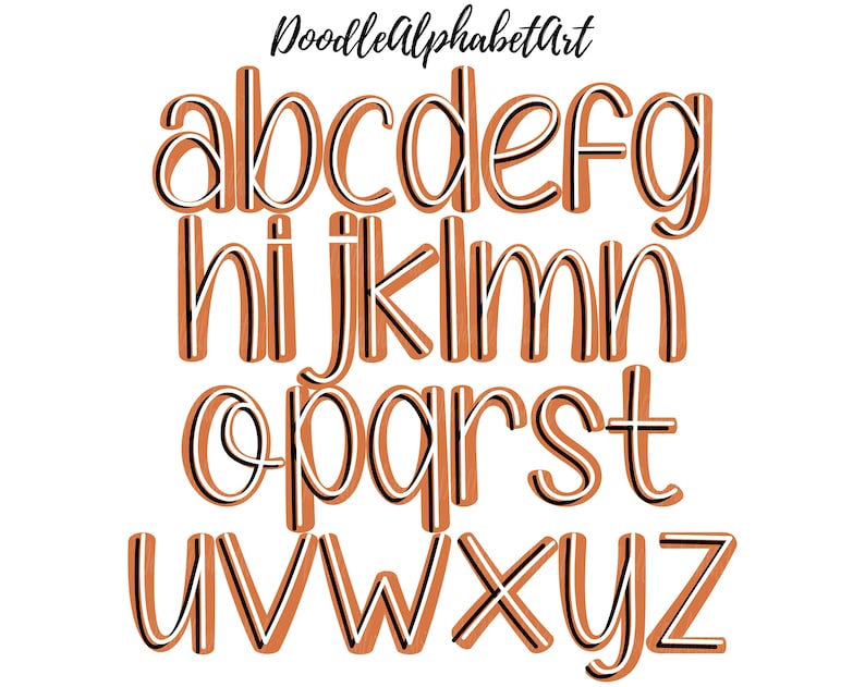 Boho Doodle Alphabet PNG Bundle: Hand-drawn Scribble Letters (digital ...