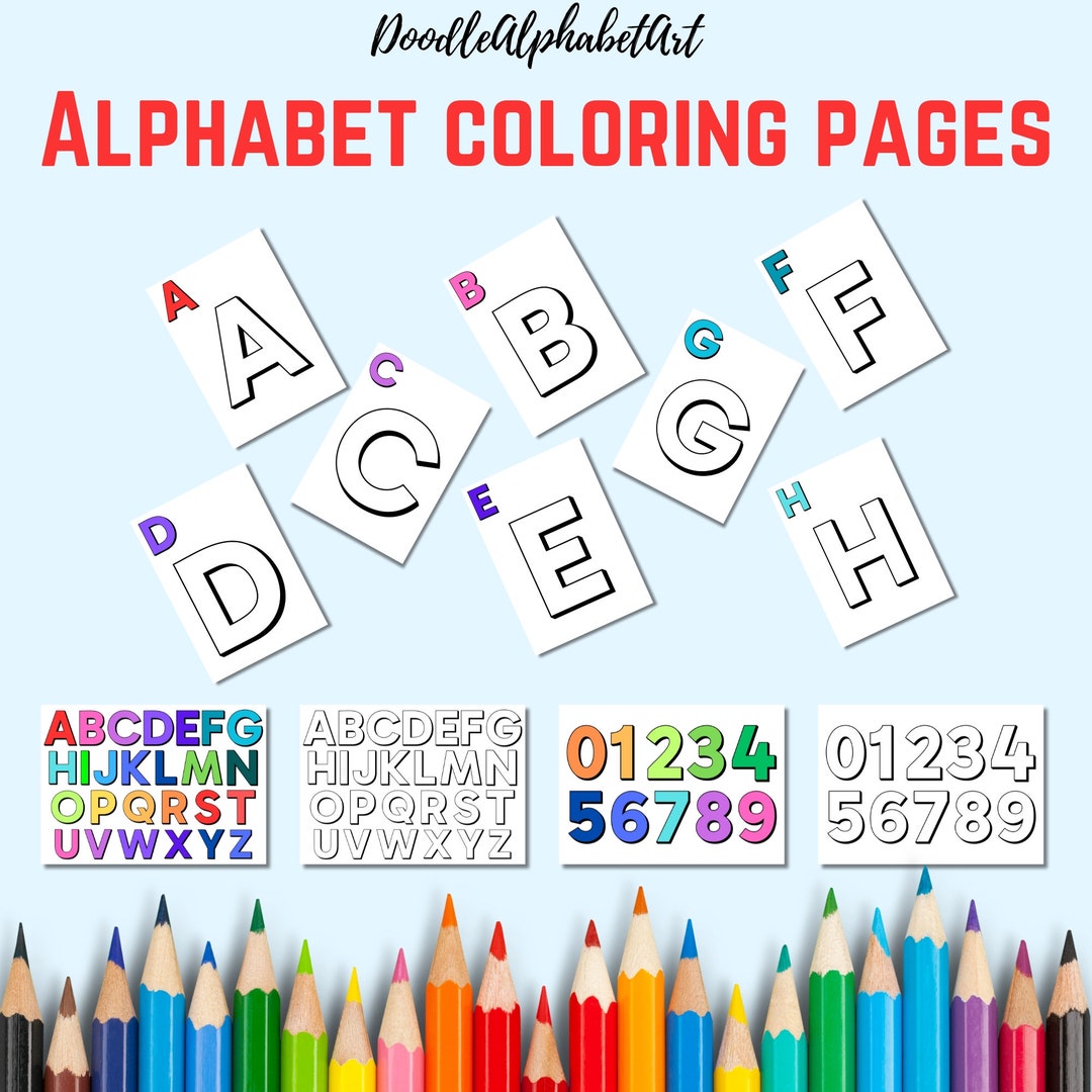 Coloring Alphabets Pages for Kids, Letters A to Z Uppercase, Numbers 0 ...
