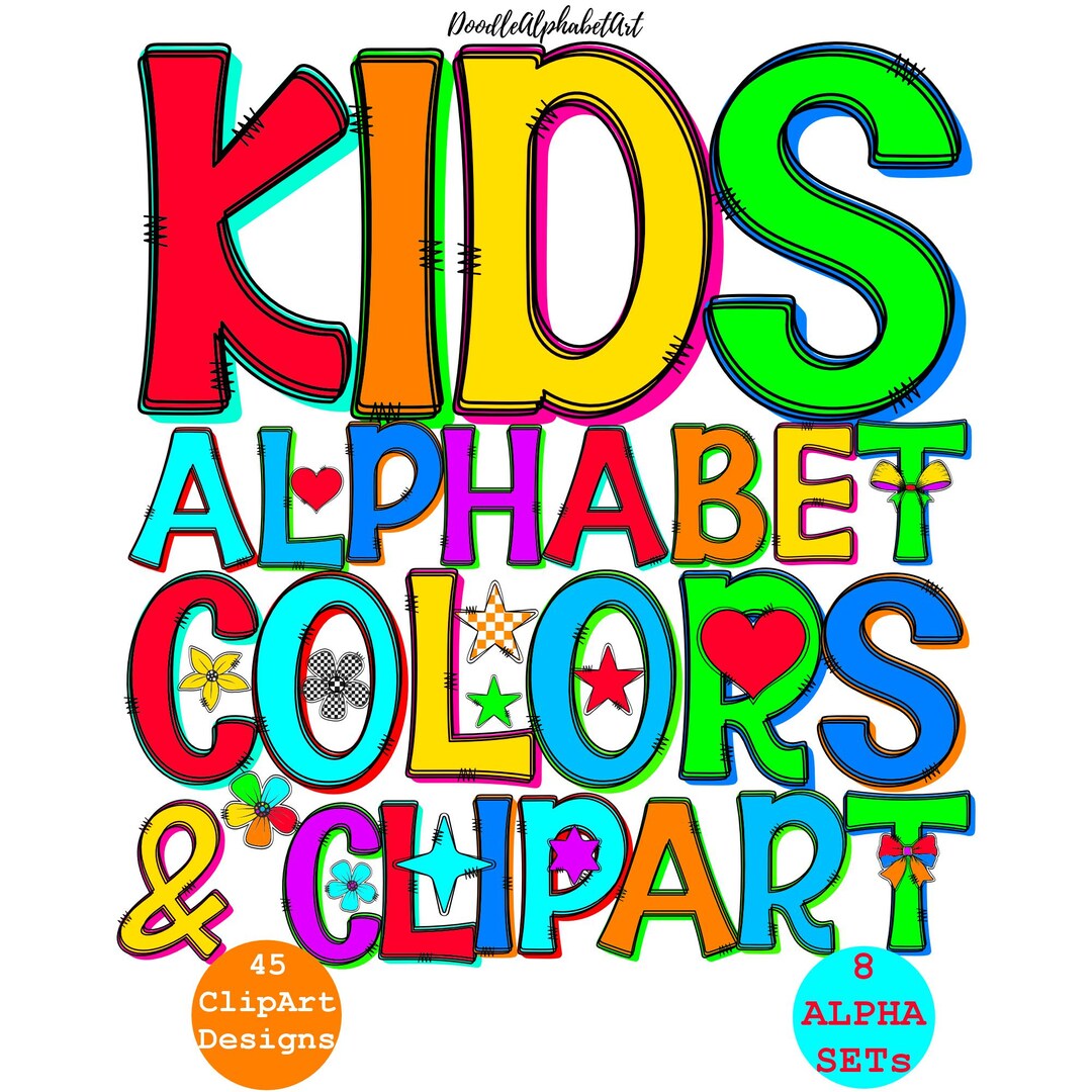 Colorful Kids Alphabet PNG Clipart: Scribble Outline Letters (digital ...