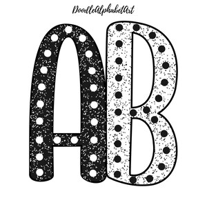 Black and White Doodle Alphabet Letters PNG, 2 Alpha Sets Digital ...