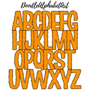 Doodle Alphabet PNG: Calligraphic Line Letters, Bright Colors (digital ...