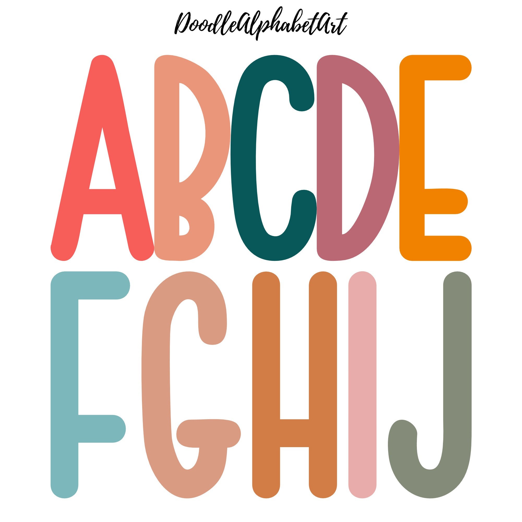 Earthy Boho Doodle Alphabet PNG Bundle: 10 Handwritten Font Sets ...