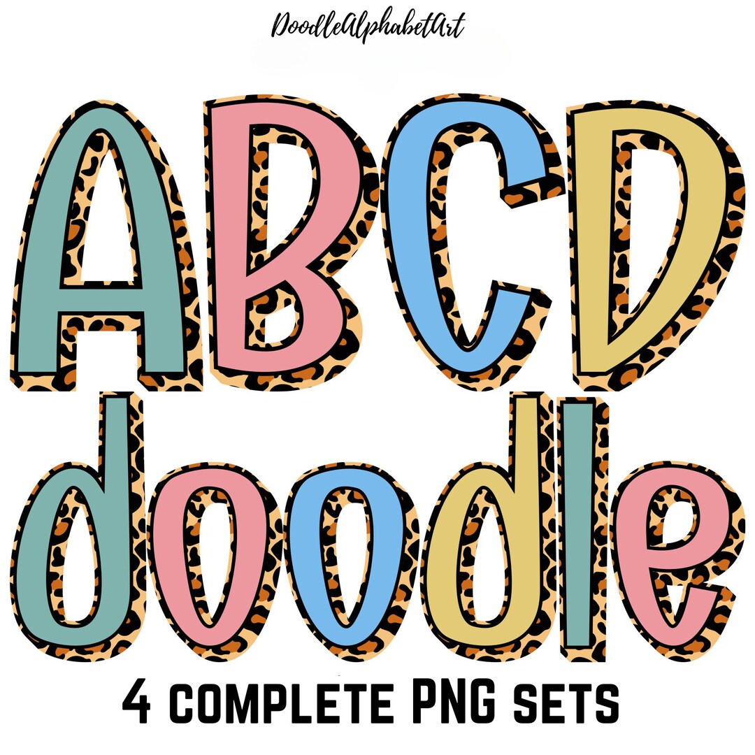 Retro Leopard Alphabet PNG Sets, Doodle Letters PNG Bundle, Hand Drawn ...
