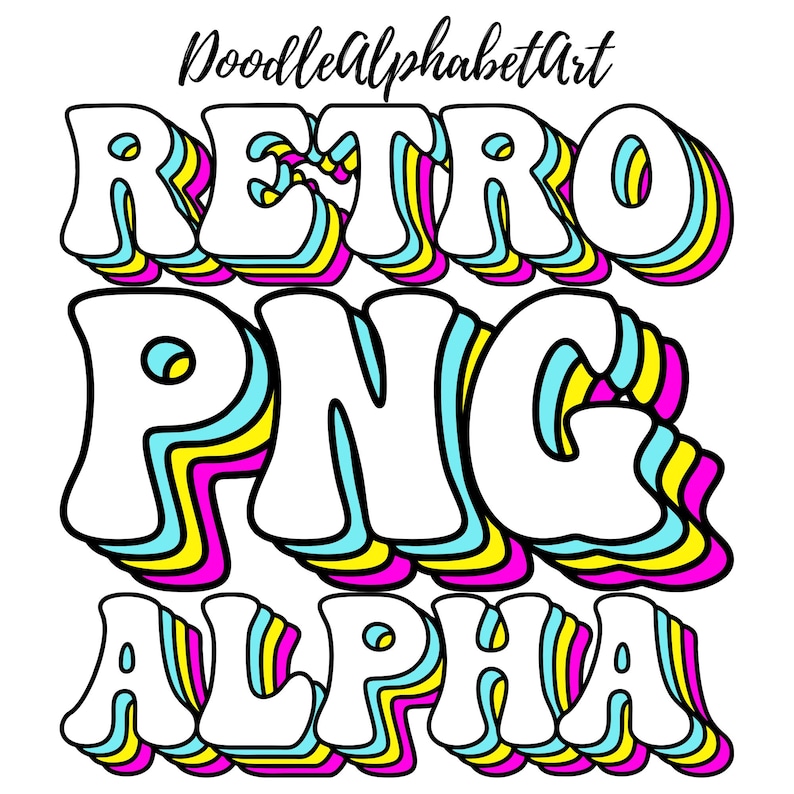 Retro Alphabet PNG Groovy PNG Letters Ultra Bright Color - Etsy
