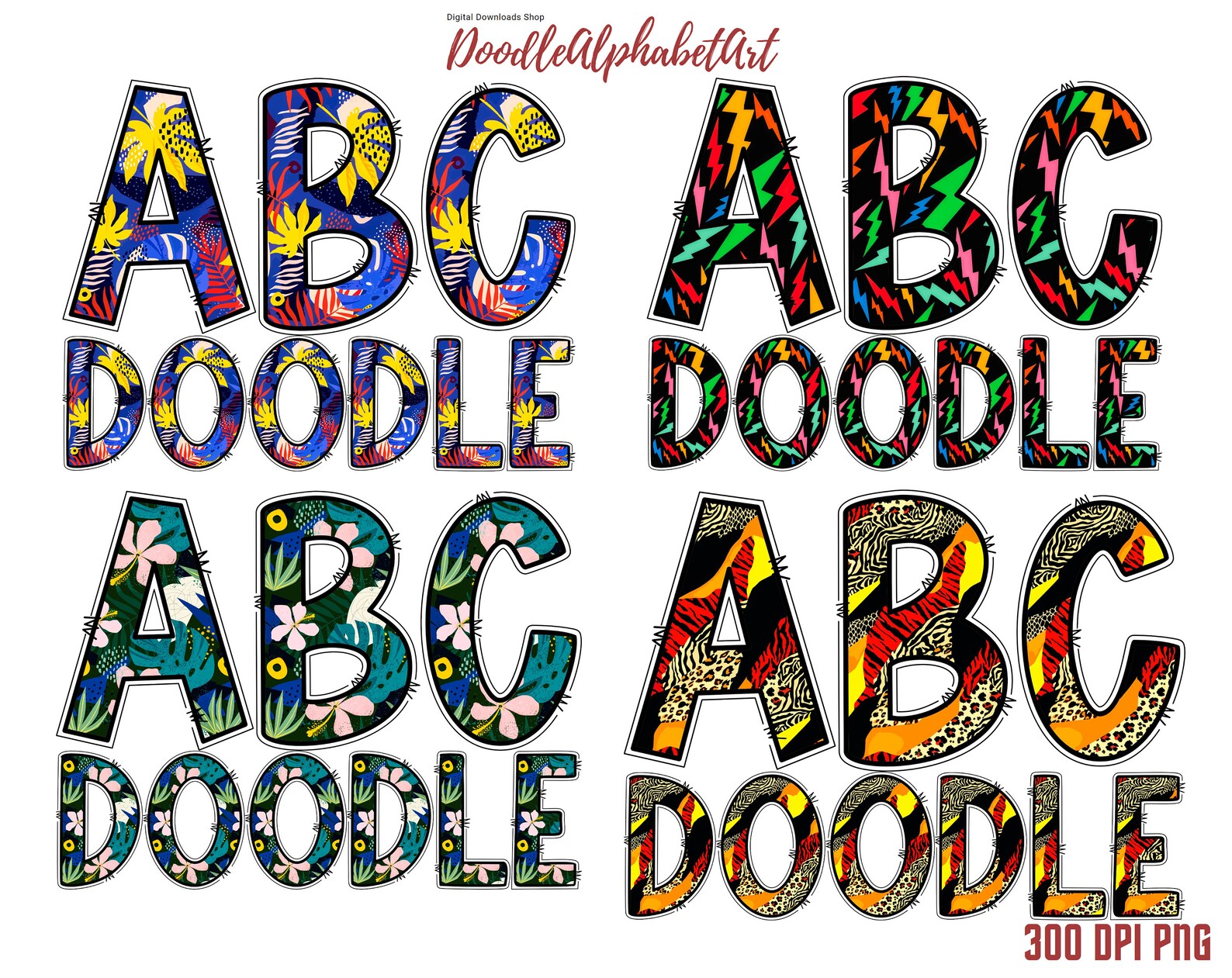 Mega Alphabet PNG Bundle Sets of Hand Drawn Digital Doodle Print ...