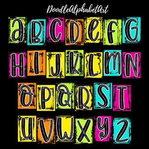 Distressed Grunge Blocks Font PNG Bundle, Bright Color, 5 Alpha Sets ...