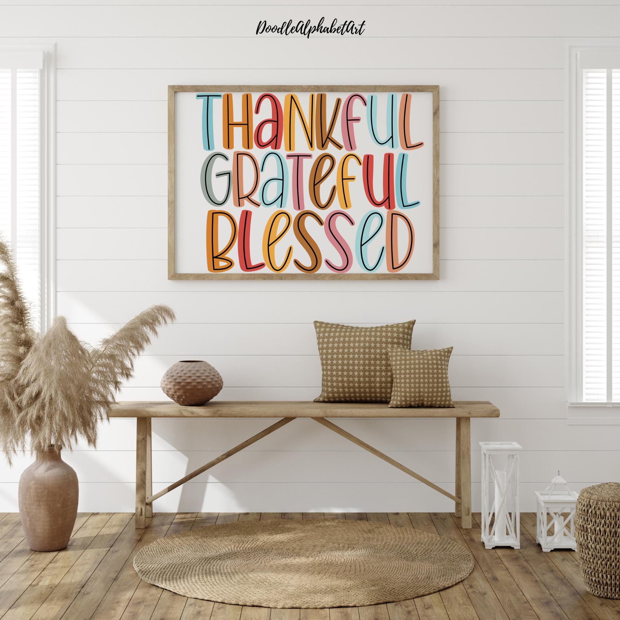 Thankful Grateful Blessed PNG: Boho Thanksgiving Design (digital ...