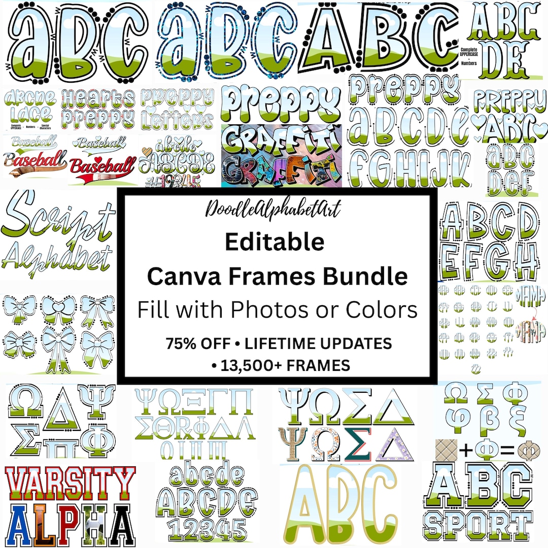 Canva Frames Mega Bundle: 13,500+ Editable Canva Alphabet Letters ...