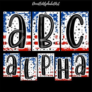 Patriotic Stars Background With Black & White Scribble Alphabet ...