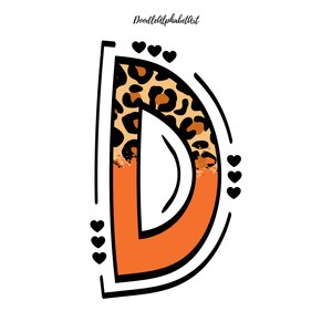 Split Leopard Outline Doodle Alphabet PNG Bundle, Heart Outlined Half ...