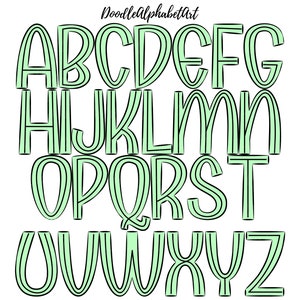 Black Center Line Doodle Alphabet PNG Bundle, Bright Pastel Colors ...