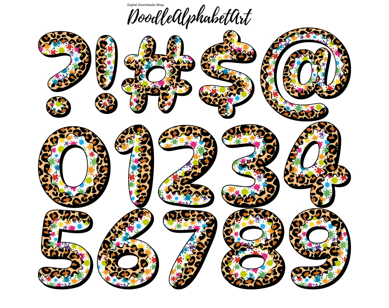 Half Leopard Paint Splats Curve Wave Line Alphabet Letters - Etsy