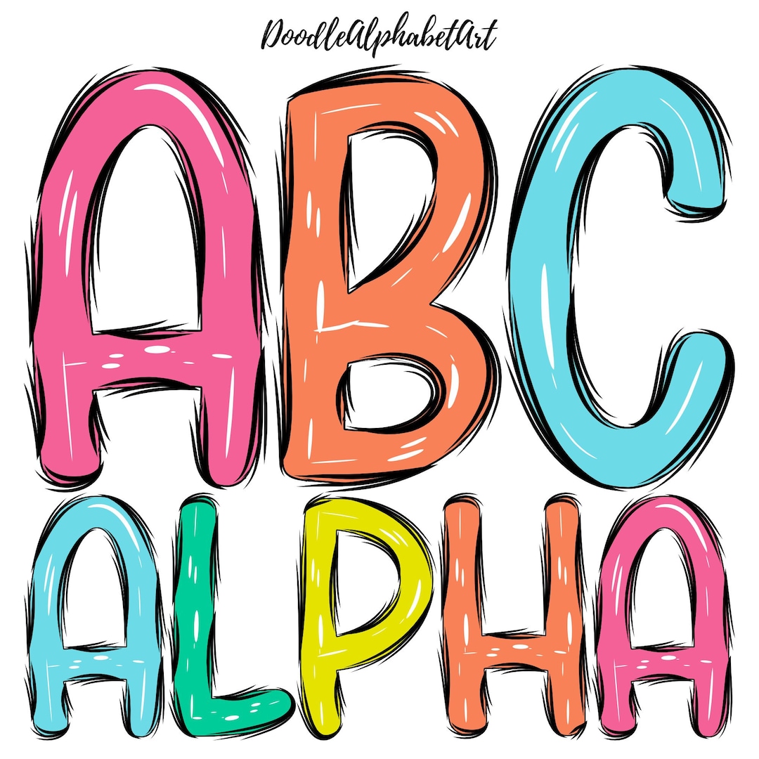 Bright Doodle Alphabet PNG, Brush Stroke & White Curved Lines, Digital ...