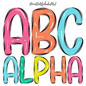 Bright Doodle Alphabet PNG, Brush Stroke & White Curved Lines, Digital ...