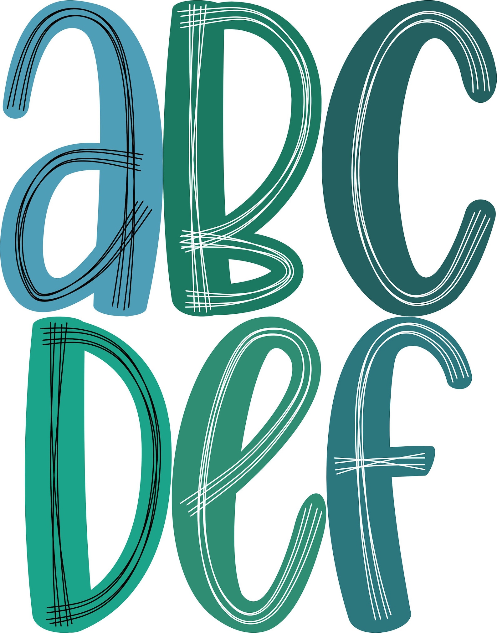 Scribble Letters Png in 6 COLORS Boho Emerald Digital Doodle - Etsy