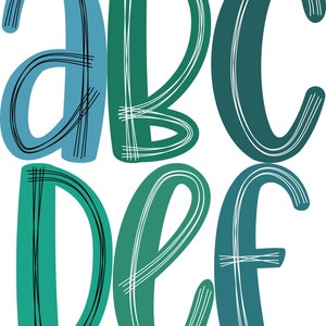 Scribble Letters Png in 6 COLORS, Boho Emerald Digital Doodle Alphabet ...