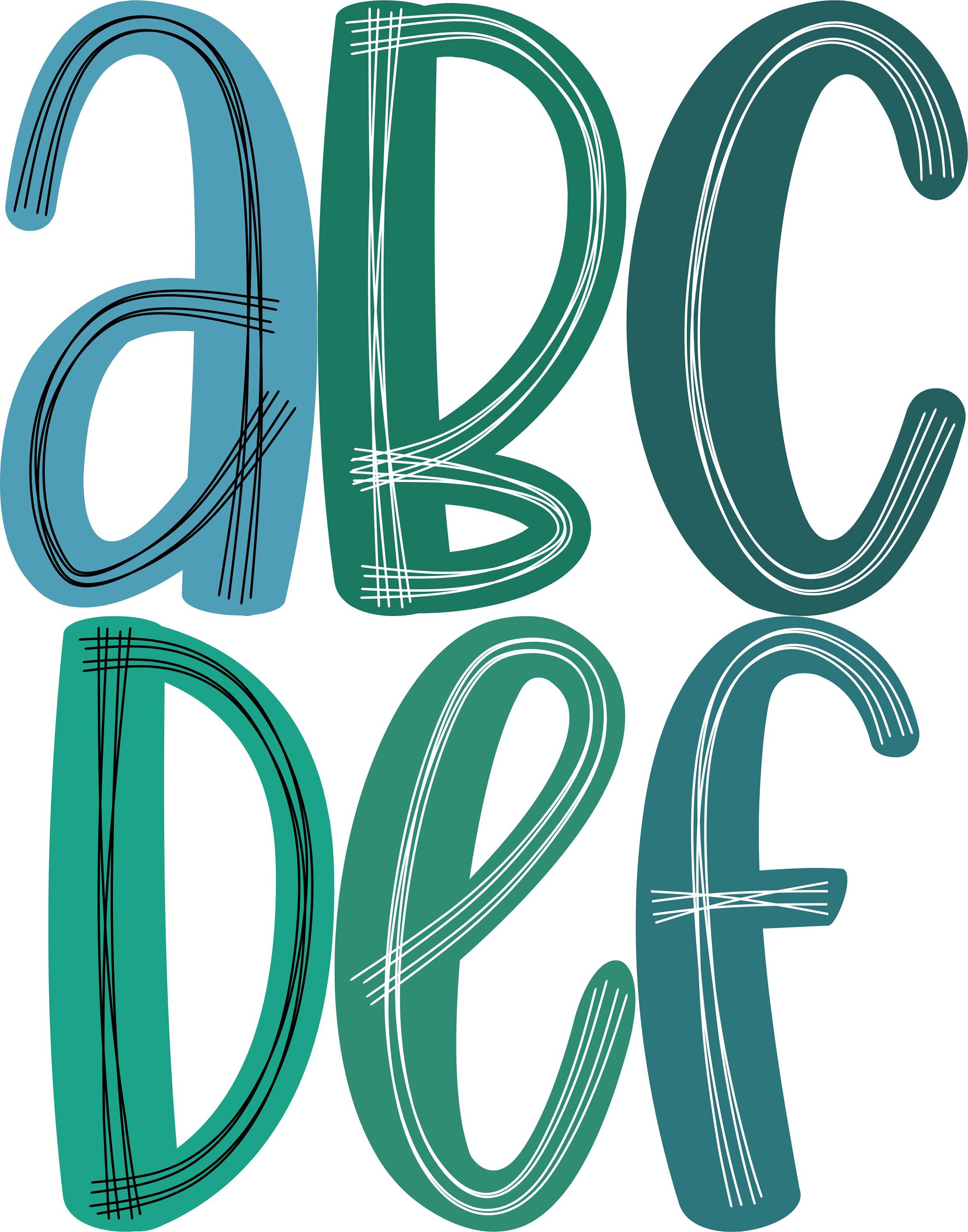 Scribble Letters Png in 6 COLORS Boho Emerald Digital Doodle - Etsy